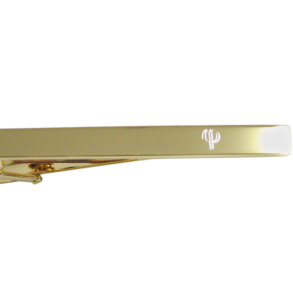 Gold Toned Etched Greek Letter Phi Square Tie Clip - Gem